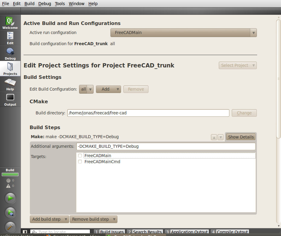 Question On Using Qt Creator For Debugging Freecad In Linux Freecad Forum